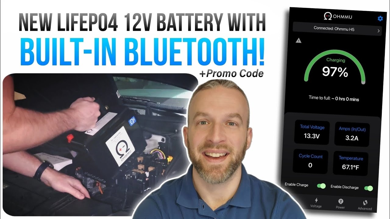 New Ohmmu LiFePO4 12v Battery with Built-in BLUETOOTH! Install & App Review - Technically Jeff